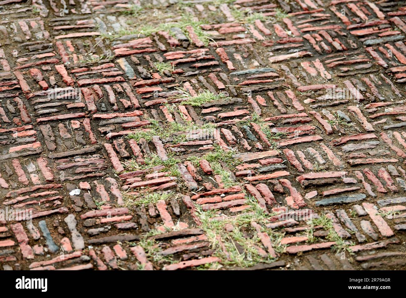 Old indian brickwork in Agra red fort, masonry walkway covered with ...