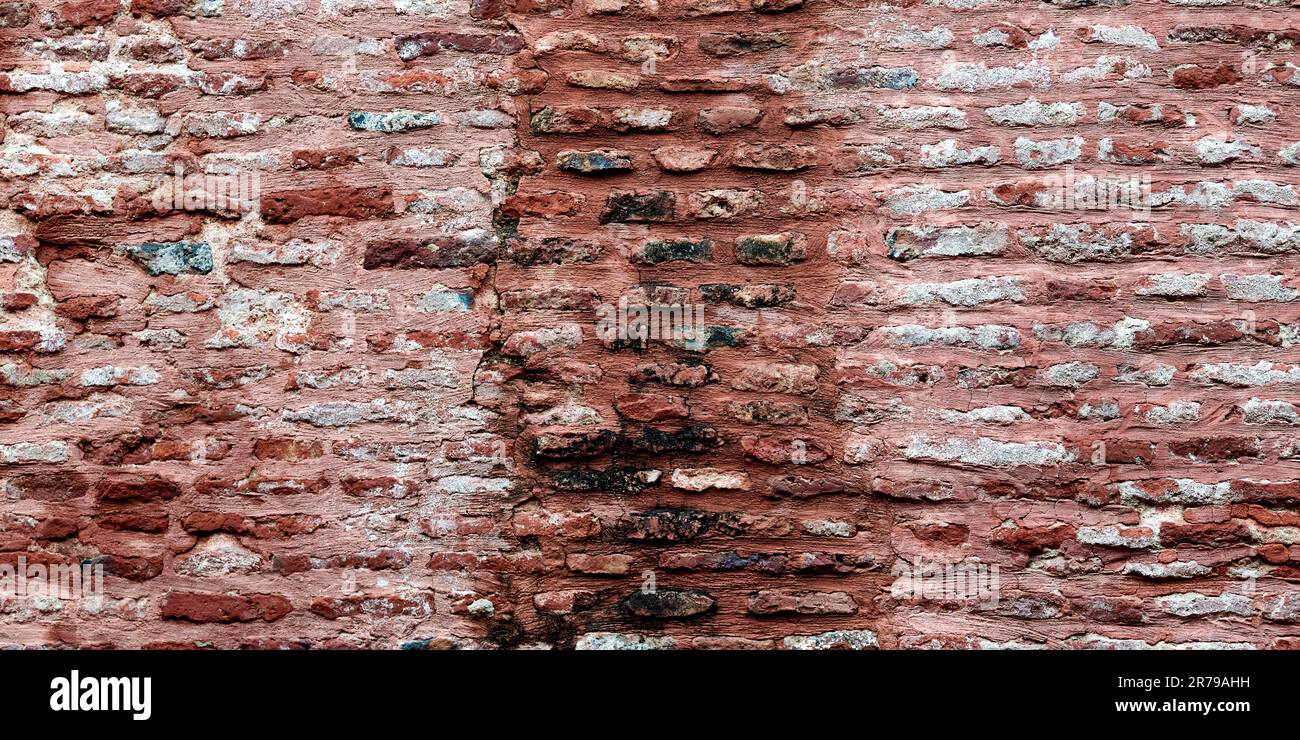 Ancient red brick wall of old house exterior, red brick texture on ...