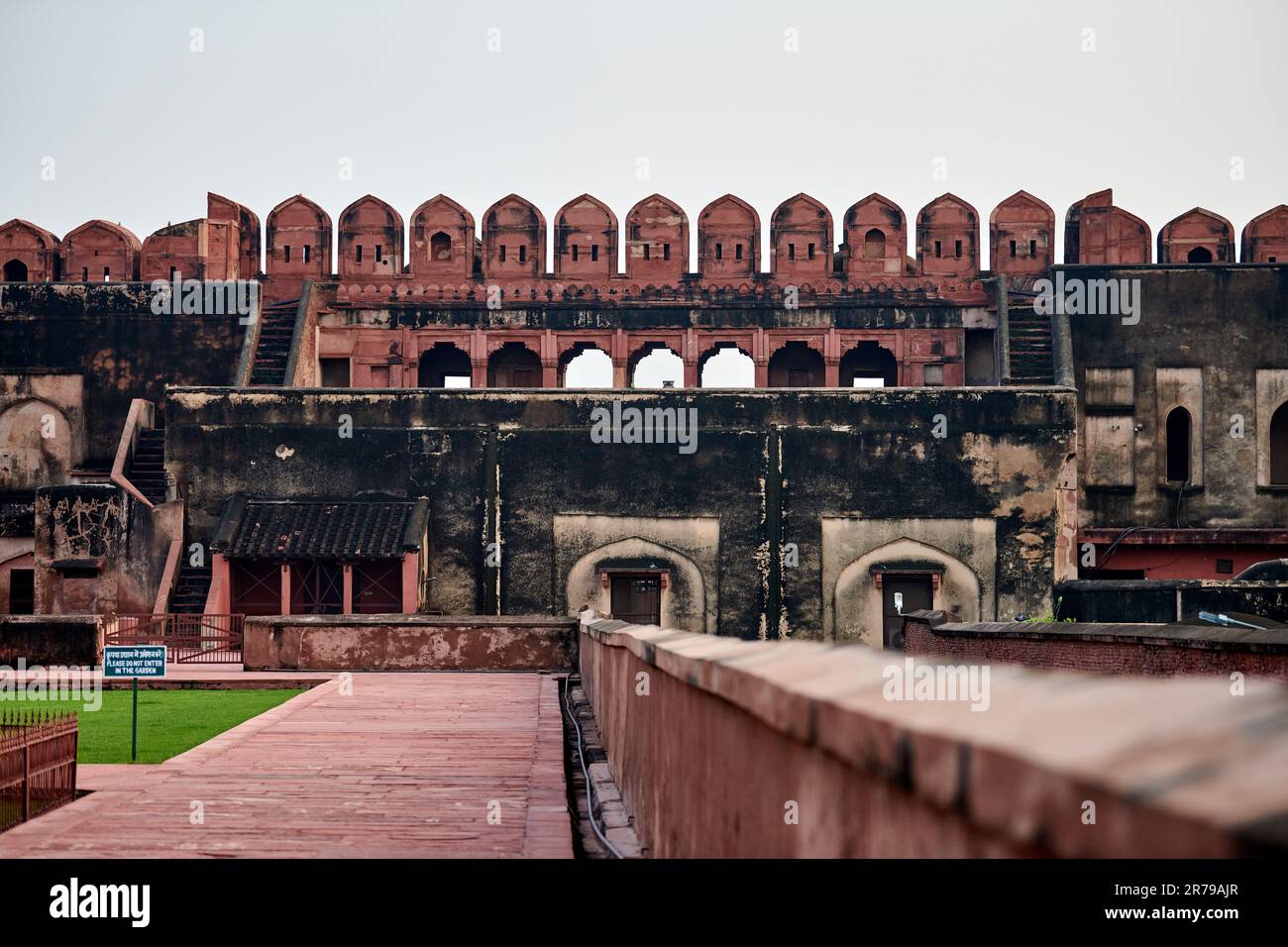Walls of Agra red fort in India from inside, view from main entrance ...