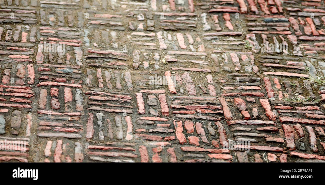 Old indian brickwork in Agra red fort, masonry walkway covered with ...