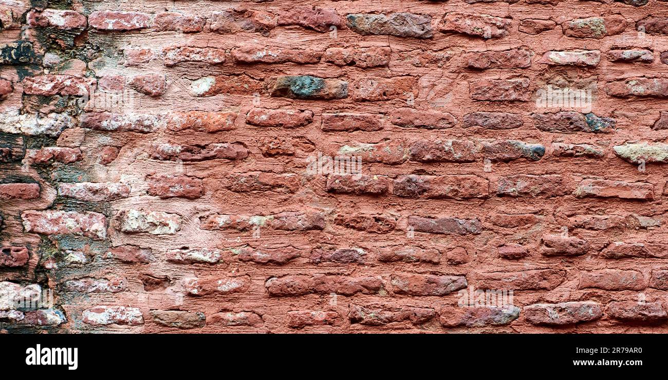 Ancient red brick wall of old house exterior, red brick texture on ...