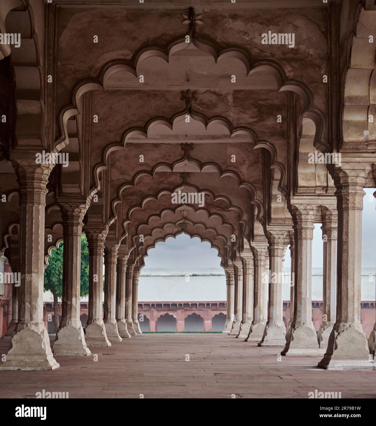 Hall of public audience of Agra red fort in India, beautiful ...