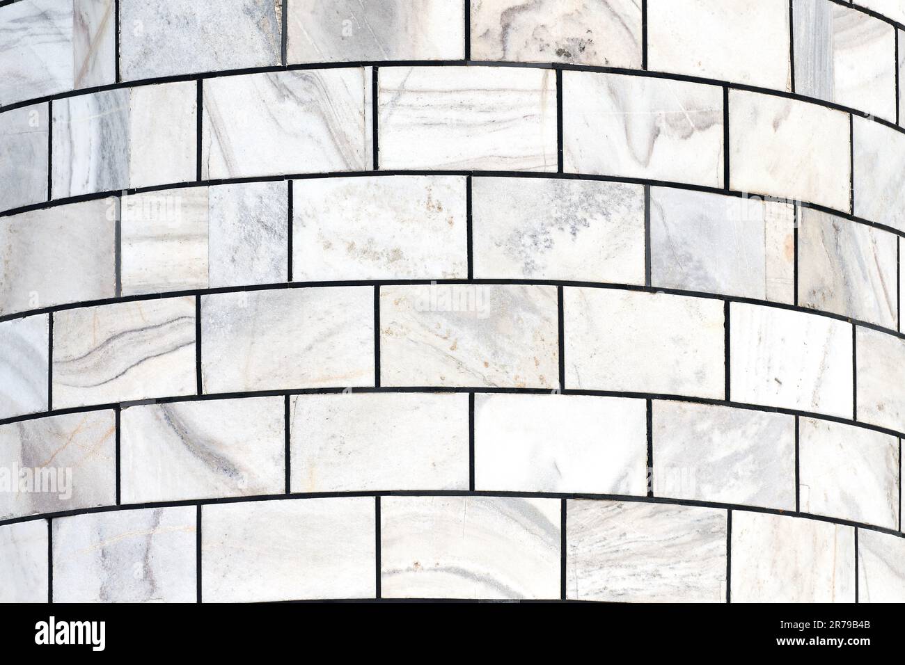 White marble bricks of Taj Mahal minaret towers, close up ivory white ...