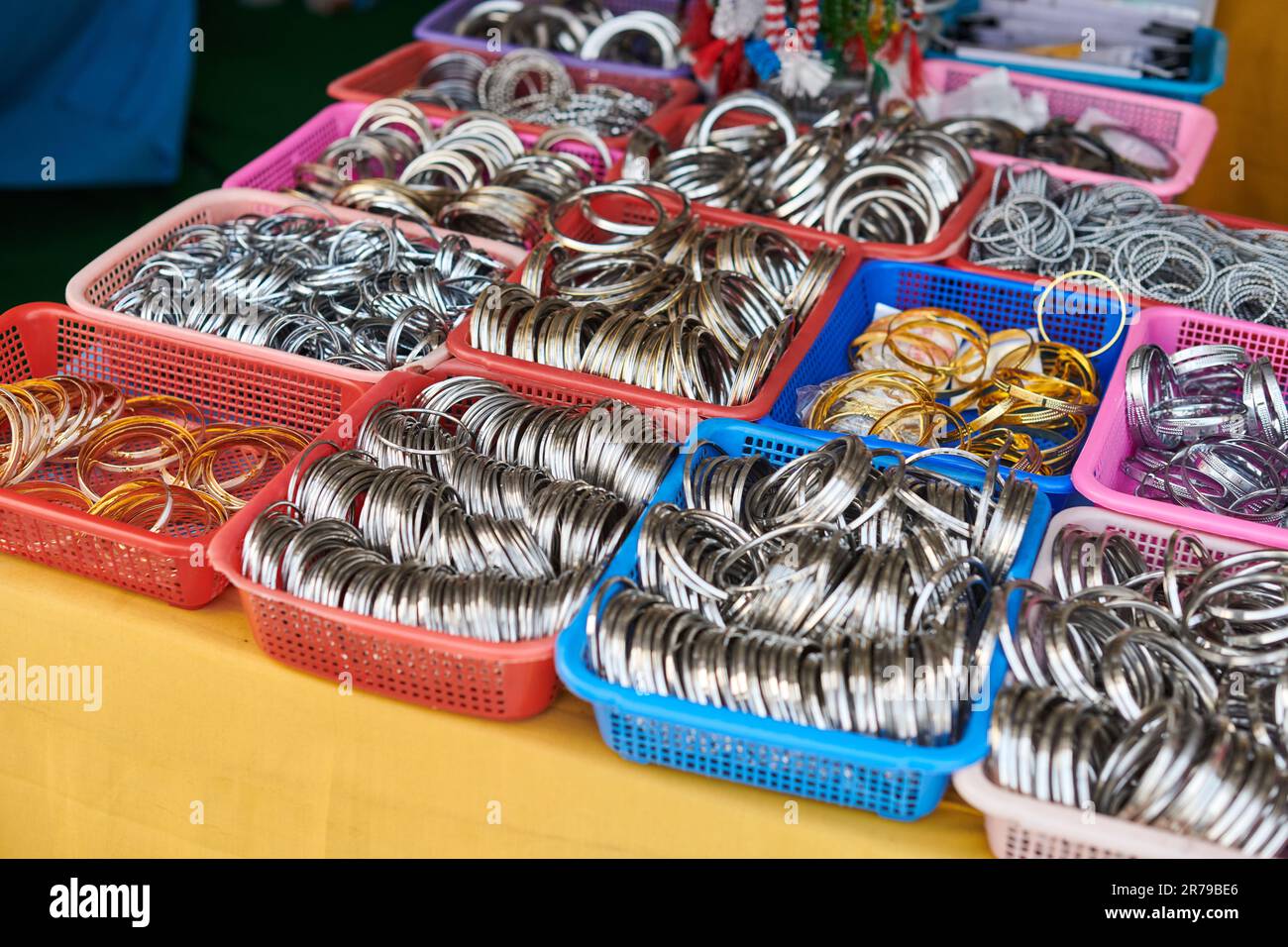 Baskets with batch of kara sikh bangles for sale in Gurudwara Bangla ...