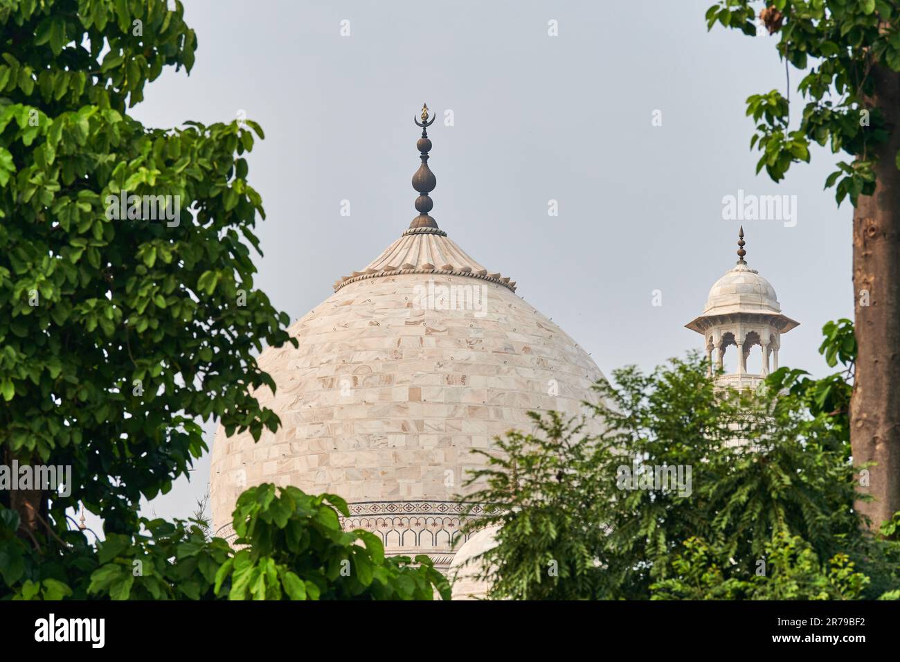 Close up Taj Mahal dome white marble mausoleum landmark in Agra, Uttar ...