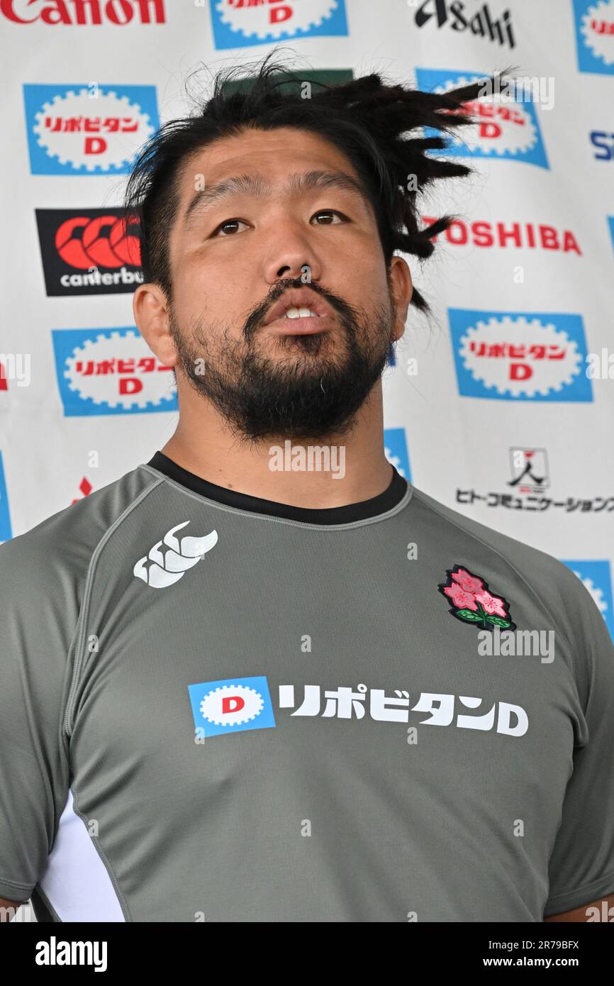Japan on June 12, 2023.Japan's Shota Horie talks with the media during ...