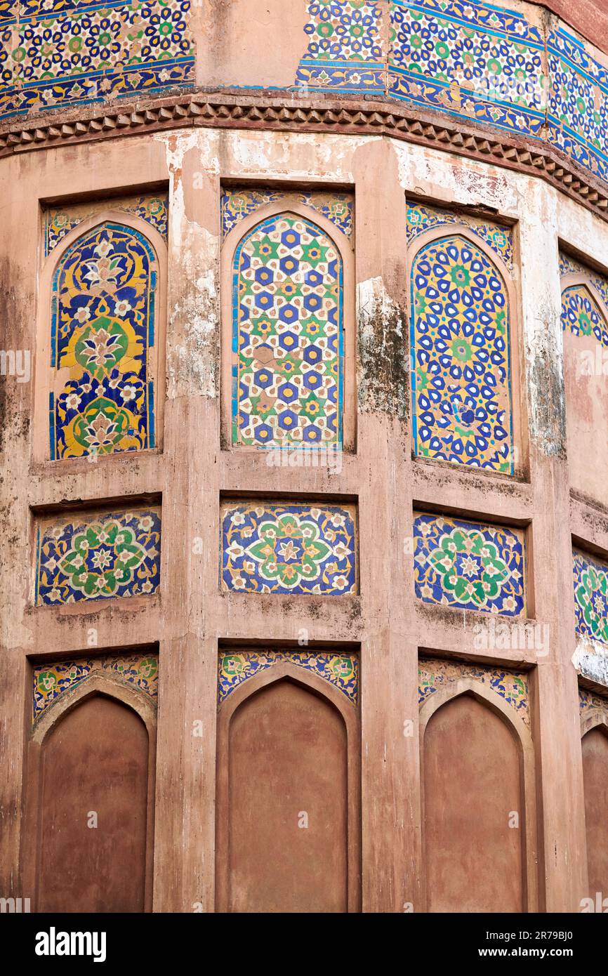 Ancient mosaic wall decoration of Agra Red Fort, beautiful colorful ...