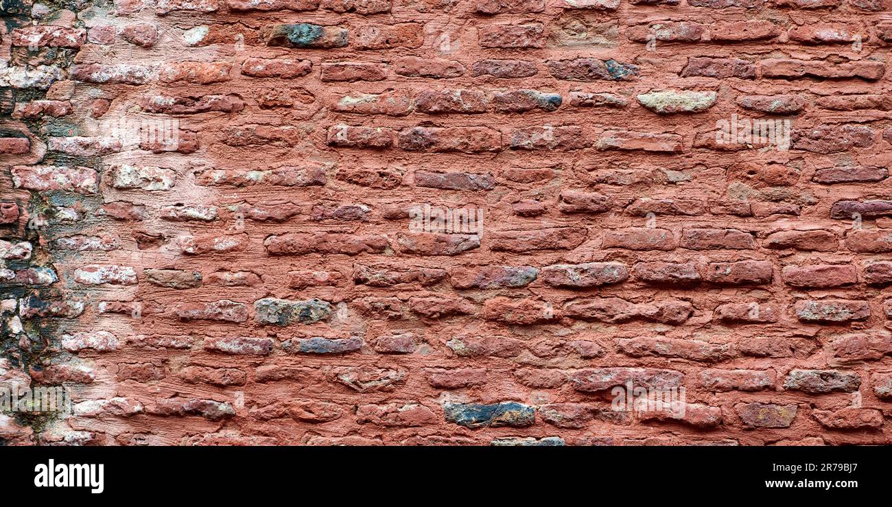Ancient red brick wall of old house exterior, red brick texture on ...