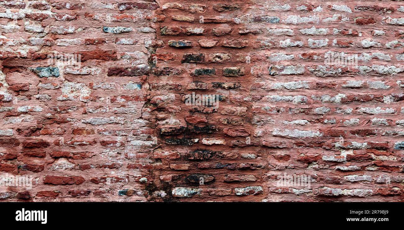Ancient red brick wall of old house exterior, red brick texture on ...