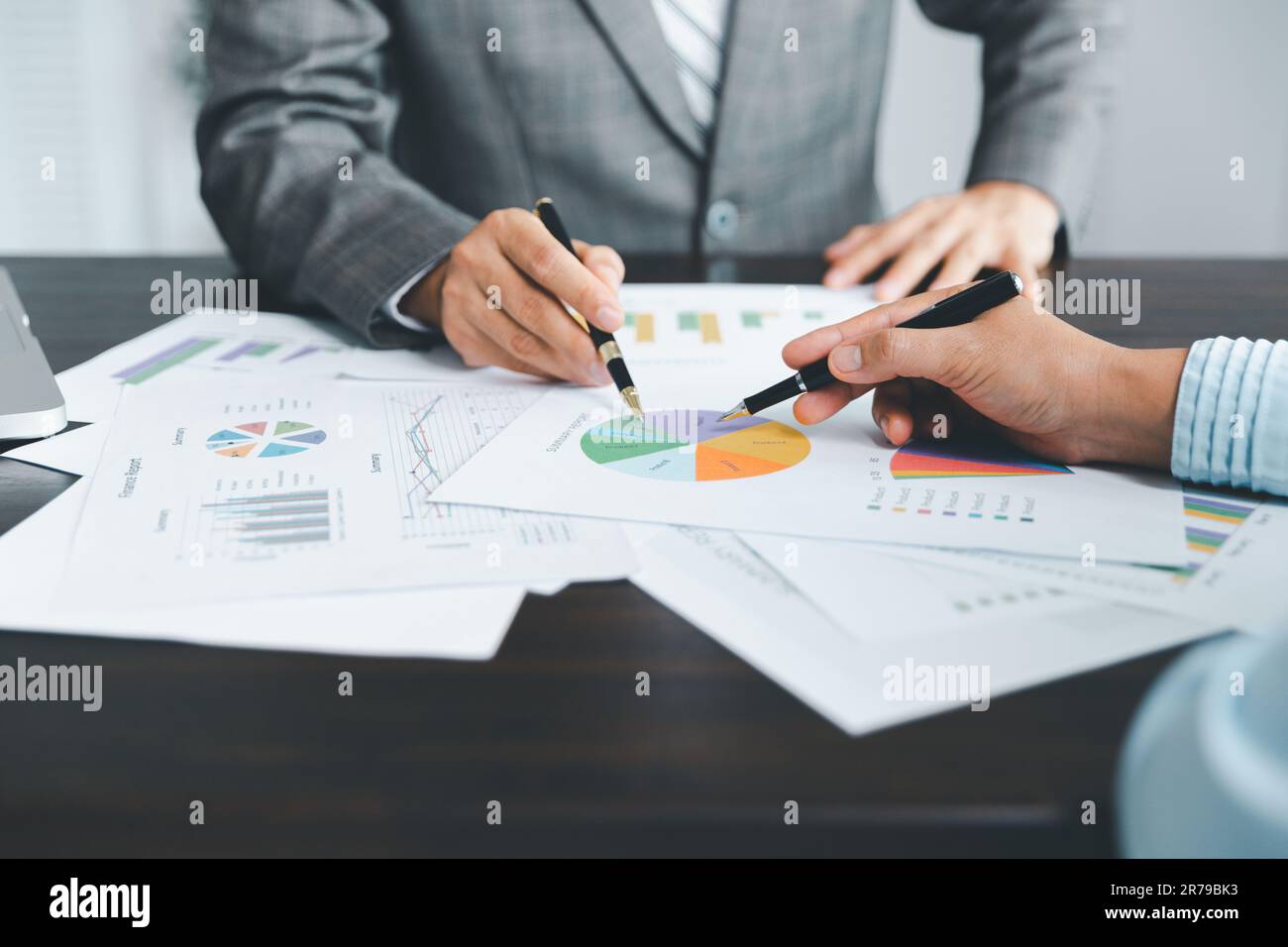 Business team collaboration discussing working analyzing with financial data and marketing ...