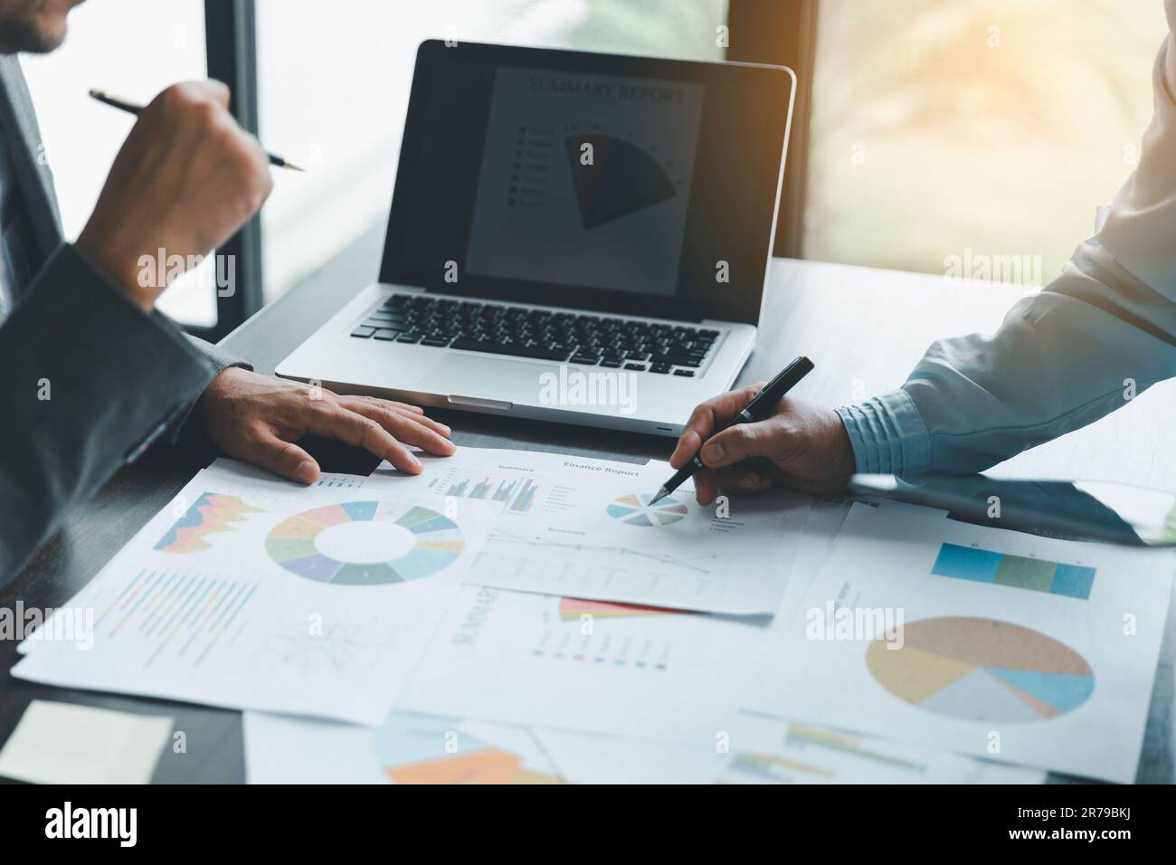 Business team collaboration discussing working analyzing with financial data and marketing ...