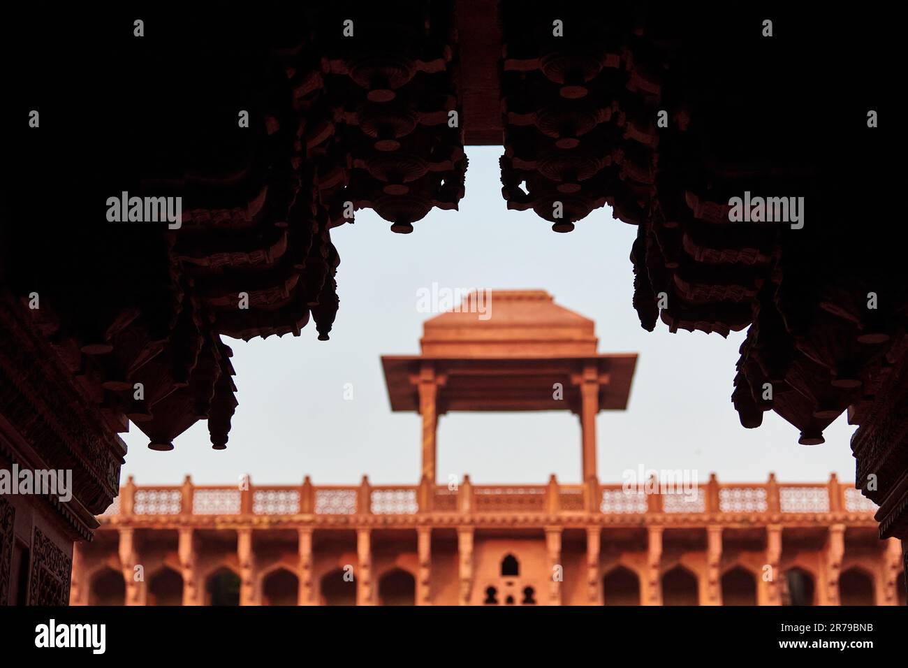 Decorative buildings and walls inside of Agra red fort in India ...