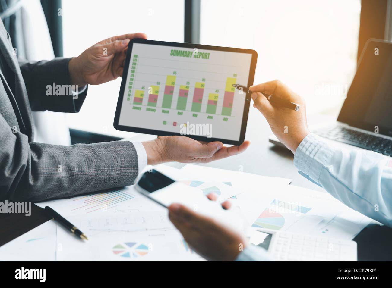 Business team collaboration discussing working analyzing with financial data and marketing ...