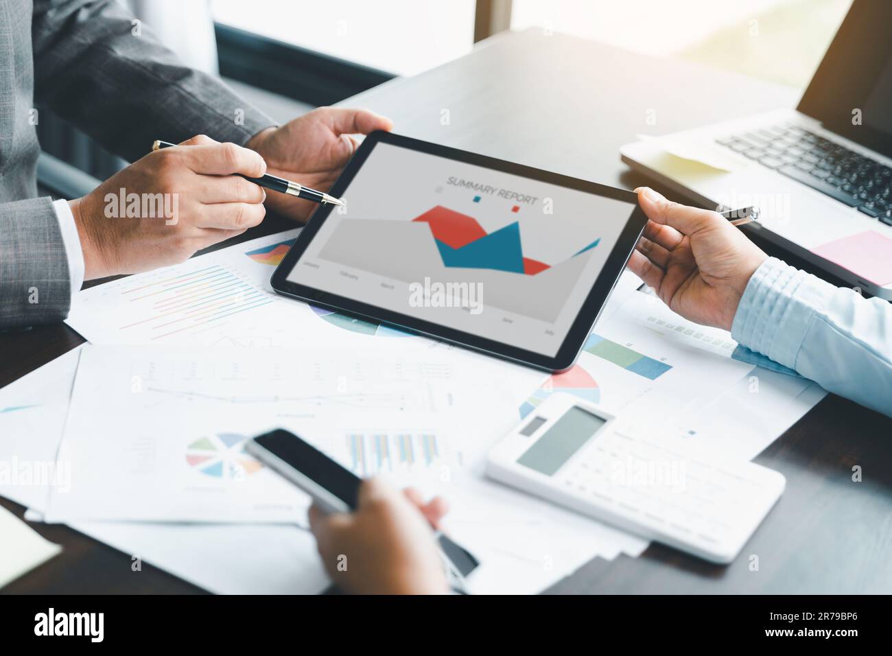 Business team collaboration discussing working analyzing with financial ...