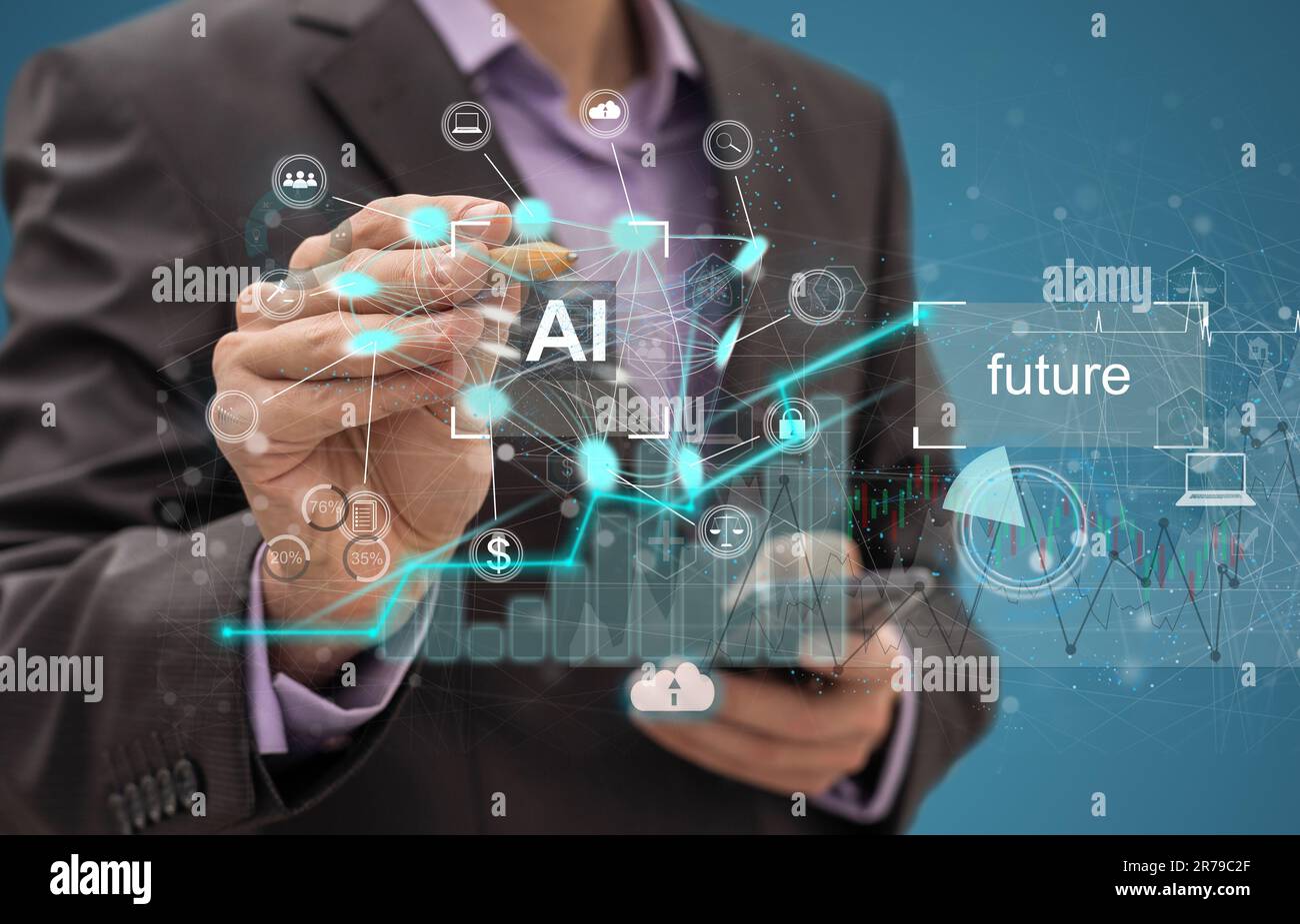 Technology and people concept man use AI to help work, AI Learning and ...