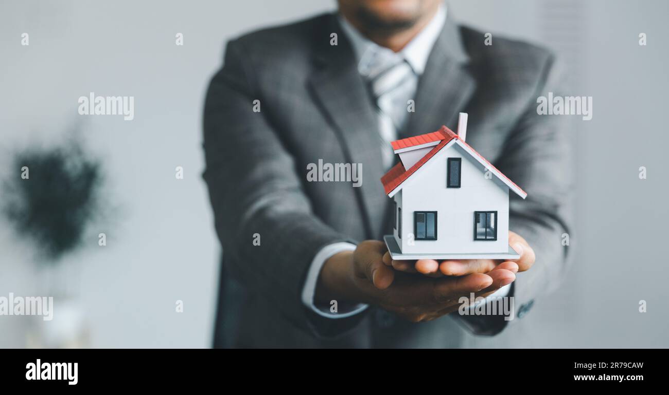 Property insurance and security concept. Protecting gesture of man and ...