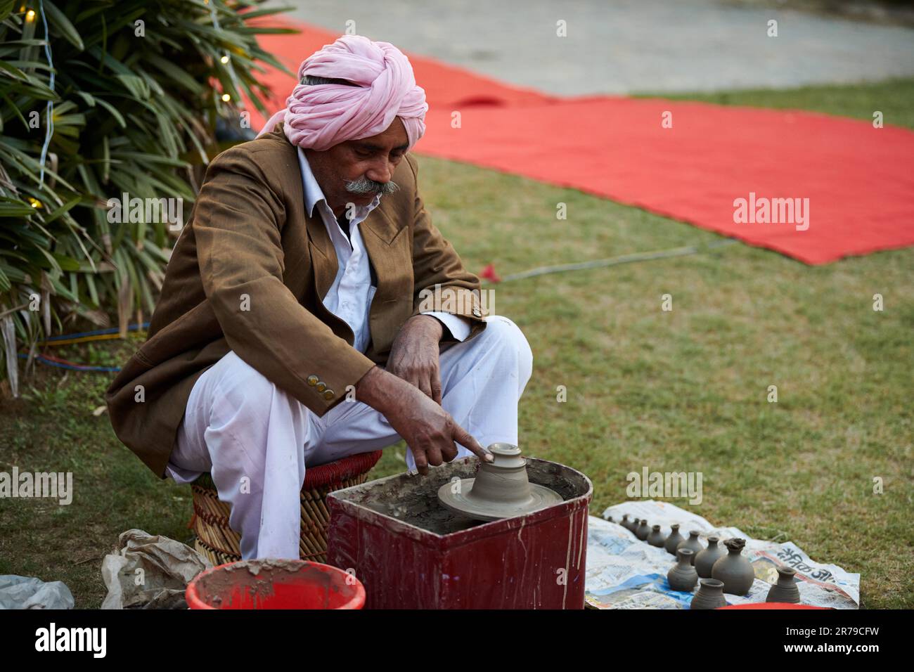 New Delhi, India - 10.12.2022 - Old indian sikh man in pink pagri ...