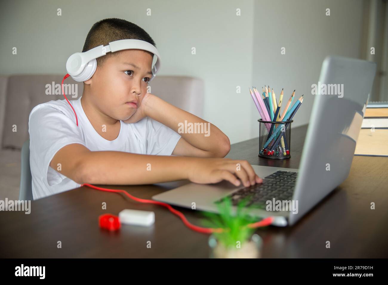 Young student distance learning virtual distance online class on video ...