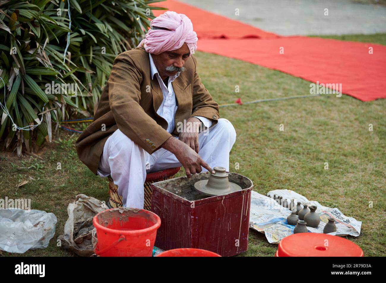 New Delhi, India - 10.12.2022 - Old indian sikh man in pink pagri ...