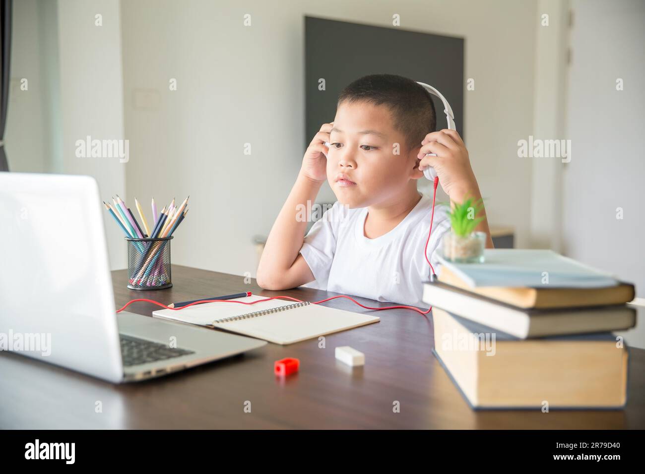 Young student distance learning virtual distance online class on video ...