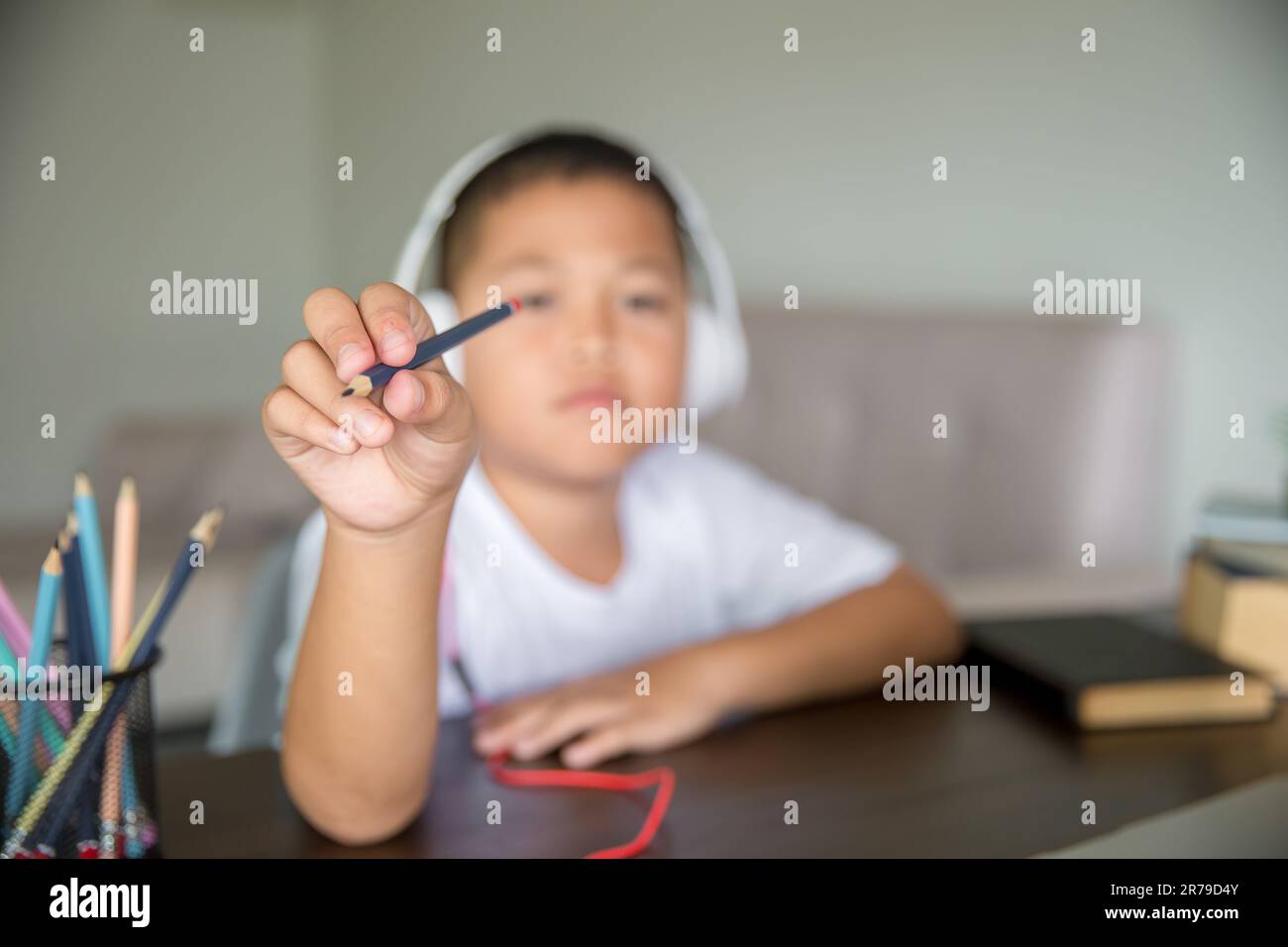 Young student distance learning virtual distance online class on video ...