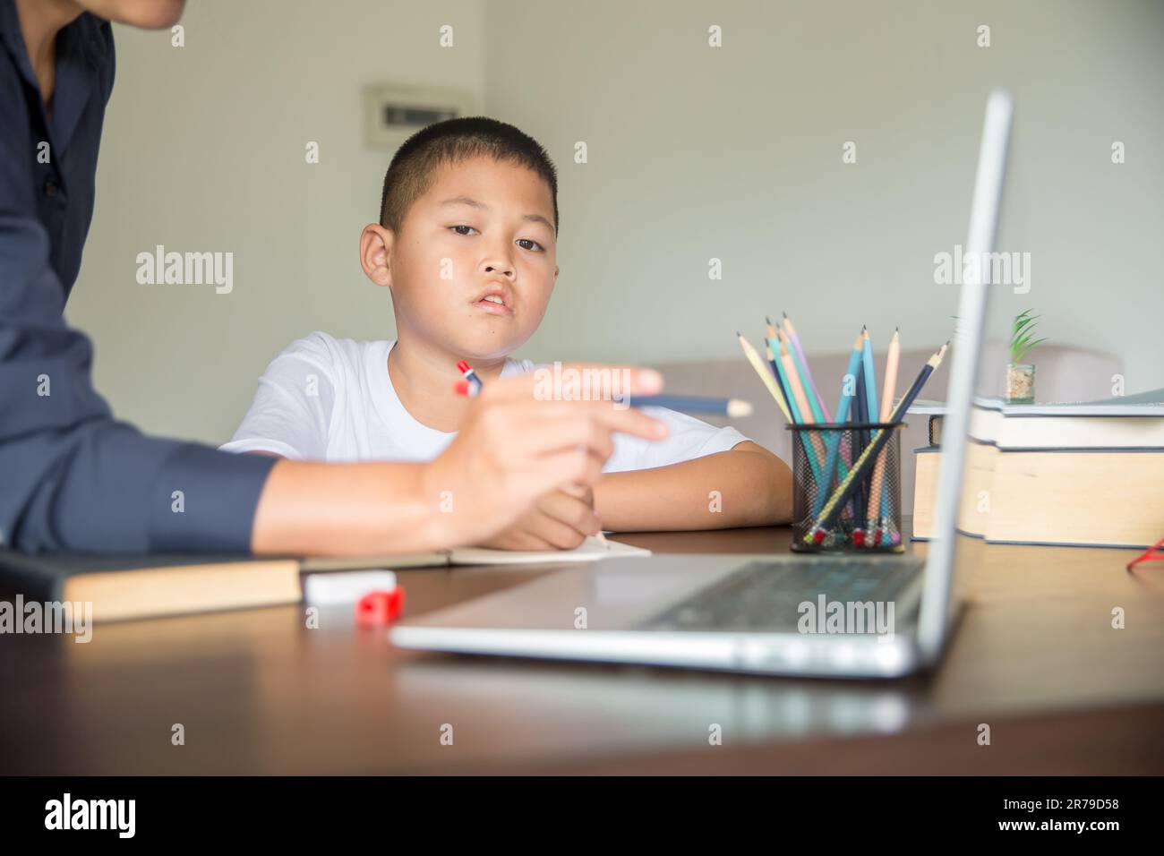 Young student distance learning virtual distance online class on video ...