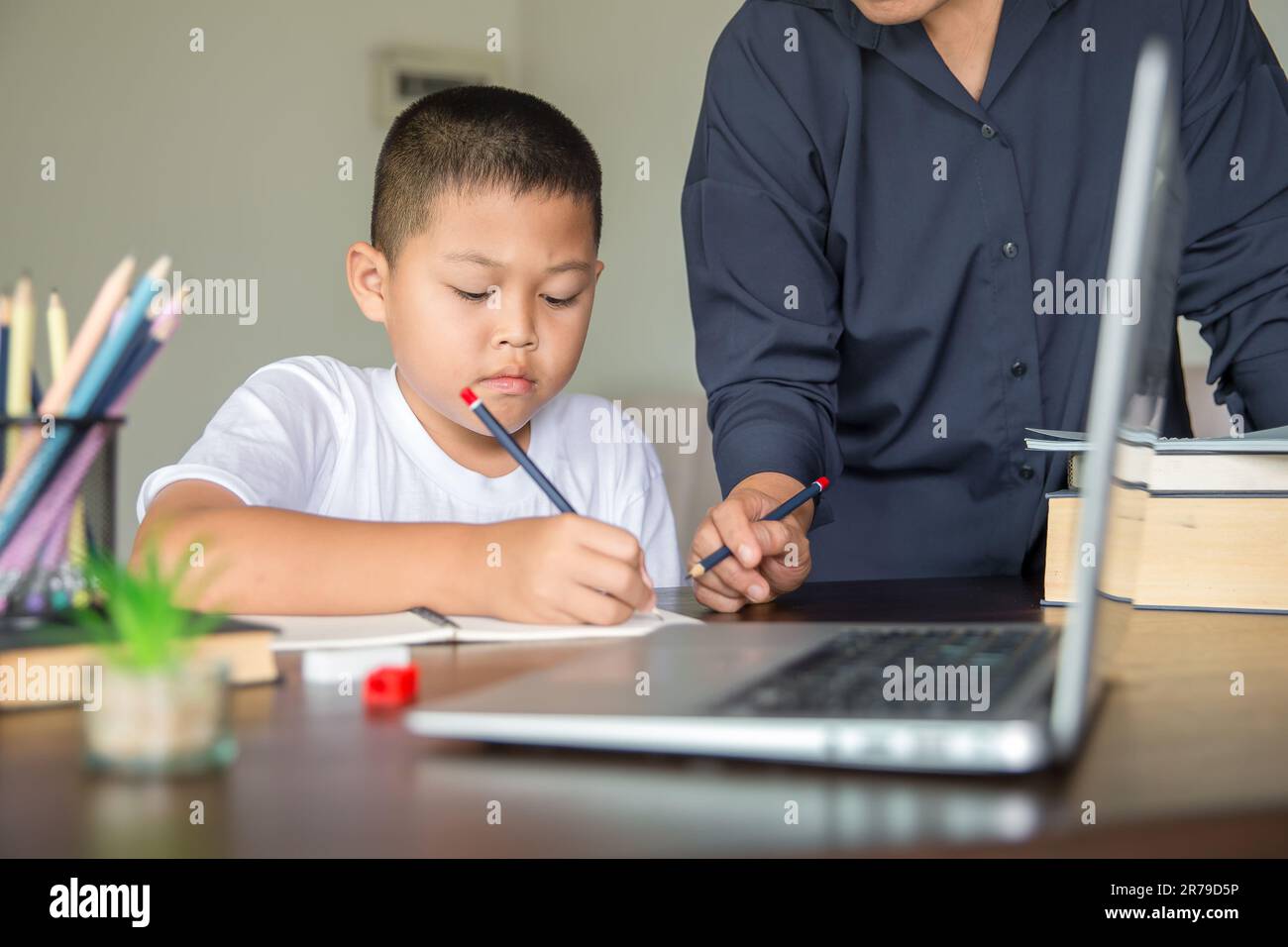 Young student distance learning virtual distance online class on video ...