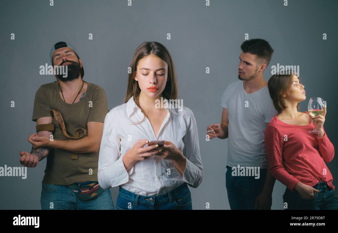 Diversity group people representante different human addictions. Stop ...