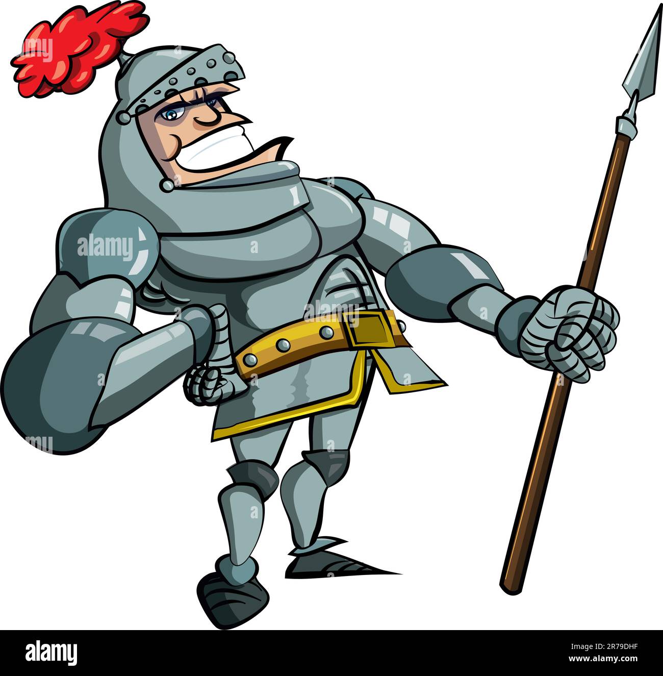 Cartoon knight in armour with a spear. He is isolated on white Stock ...