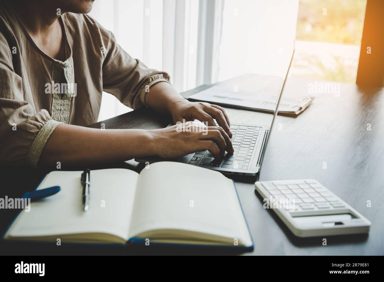 Professional businesswoman working on desk in office. Business woman ...