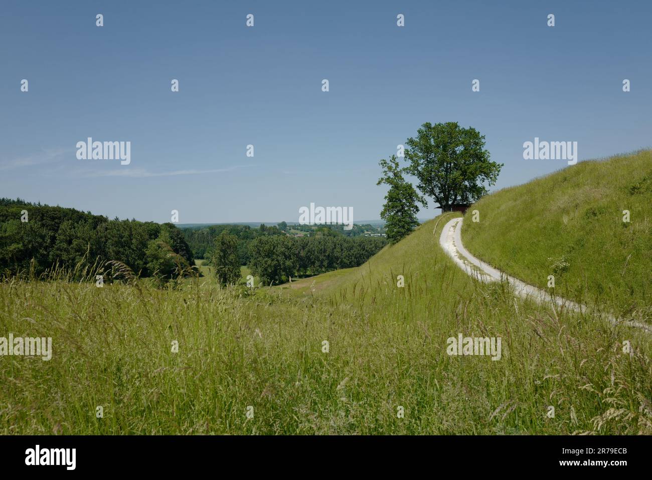 Dirt path below the ramparts of Celtic fortress Heuneburg in southern ...