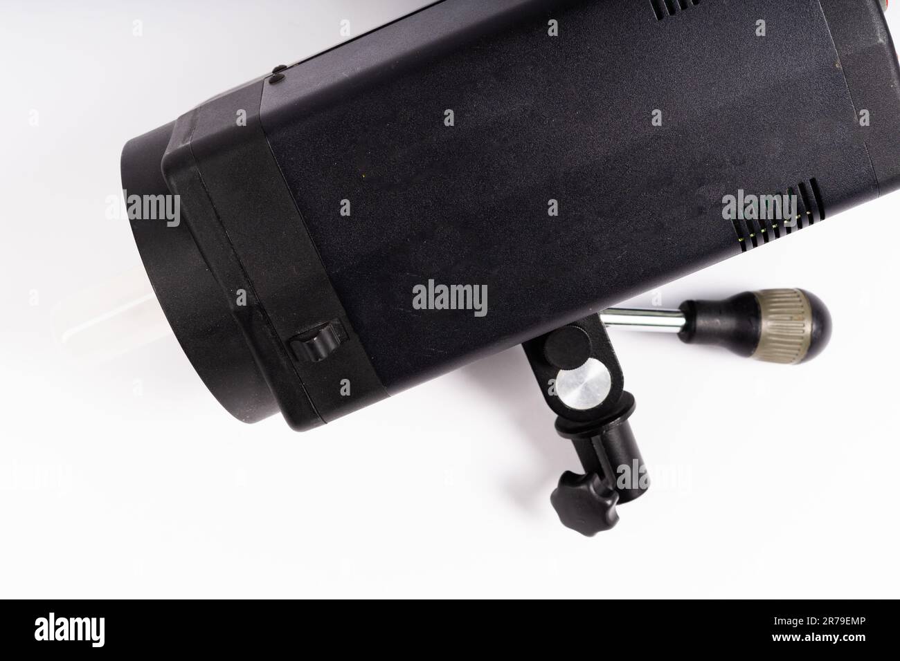 Studio light flash lamp closeup on white background isolated Stock ...
