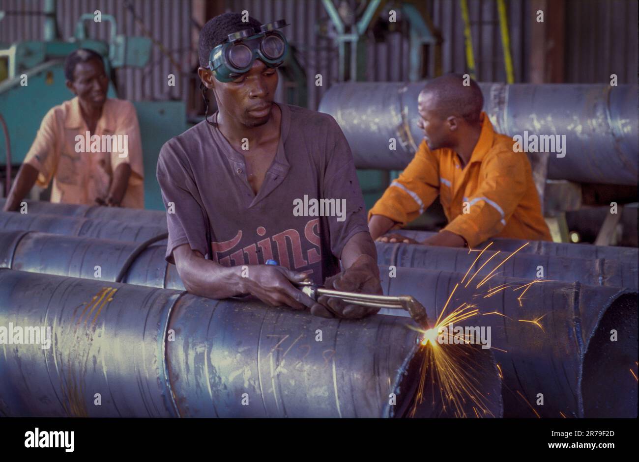 Zambia, Ndola factoryworker is welding pipes in the Hudson ...