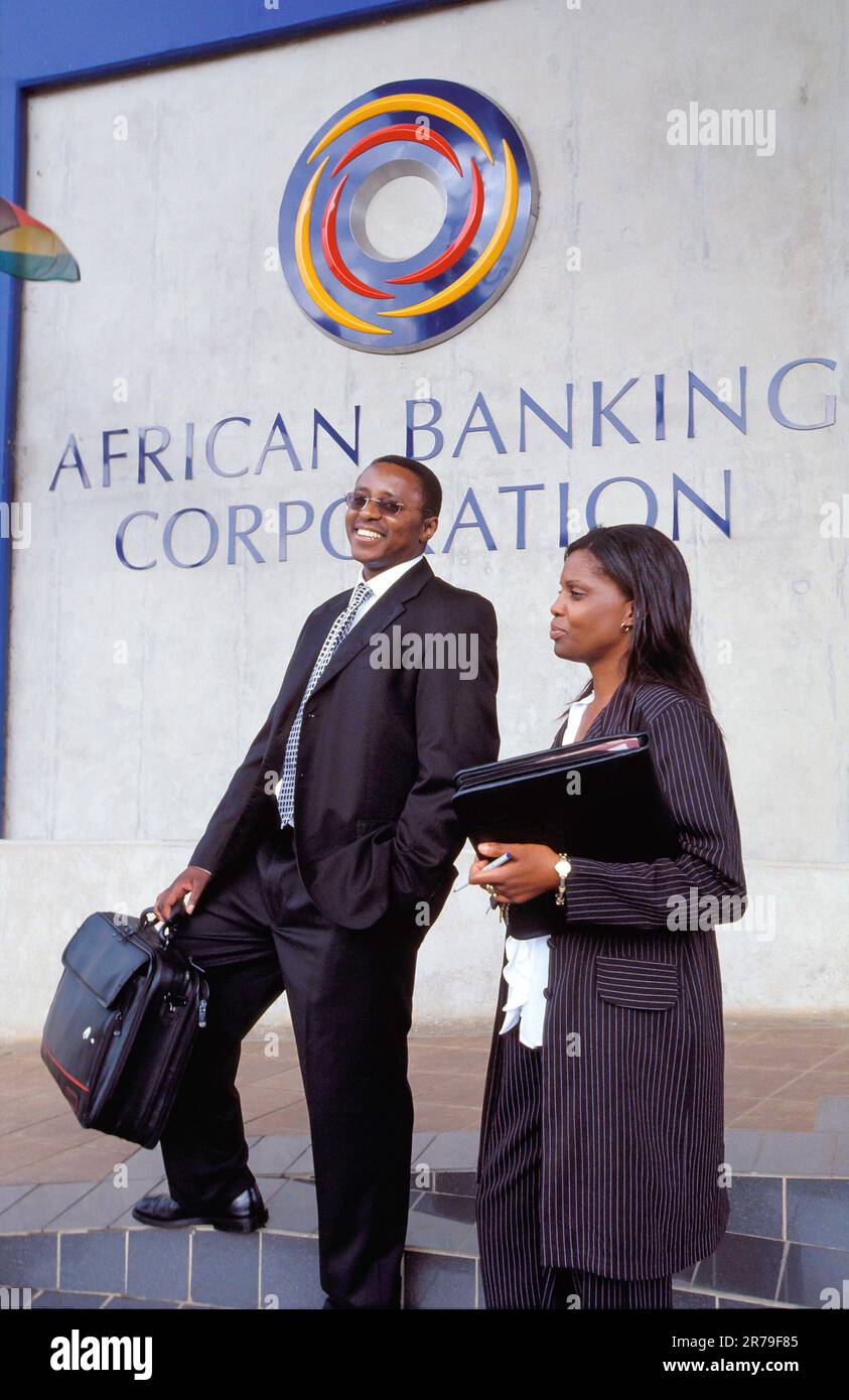 Zimbabwe, Harare. Finance managers in front of the African Banking ...