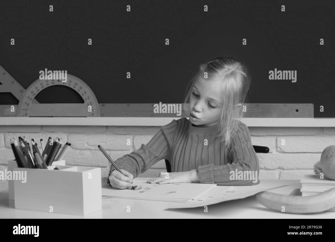 Girl thinking school Black and White Stock Photos & Images - Alamy