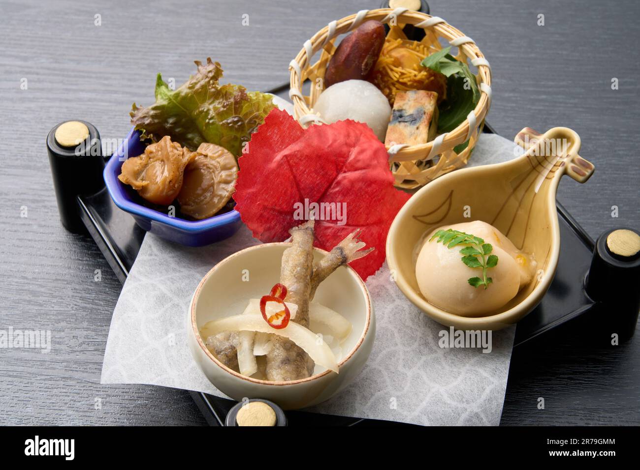 Japanese cuisine, assortment of 6 kinds of appetizers Stock Photo - Alamy