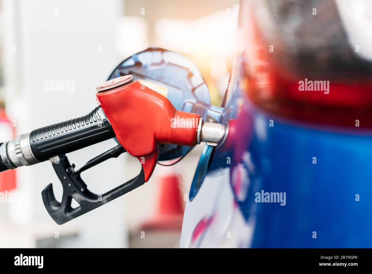 Car fueling at gas station. Refuel fill up with petrol gasoline. Petrol ...