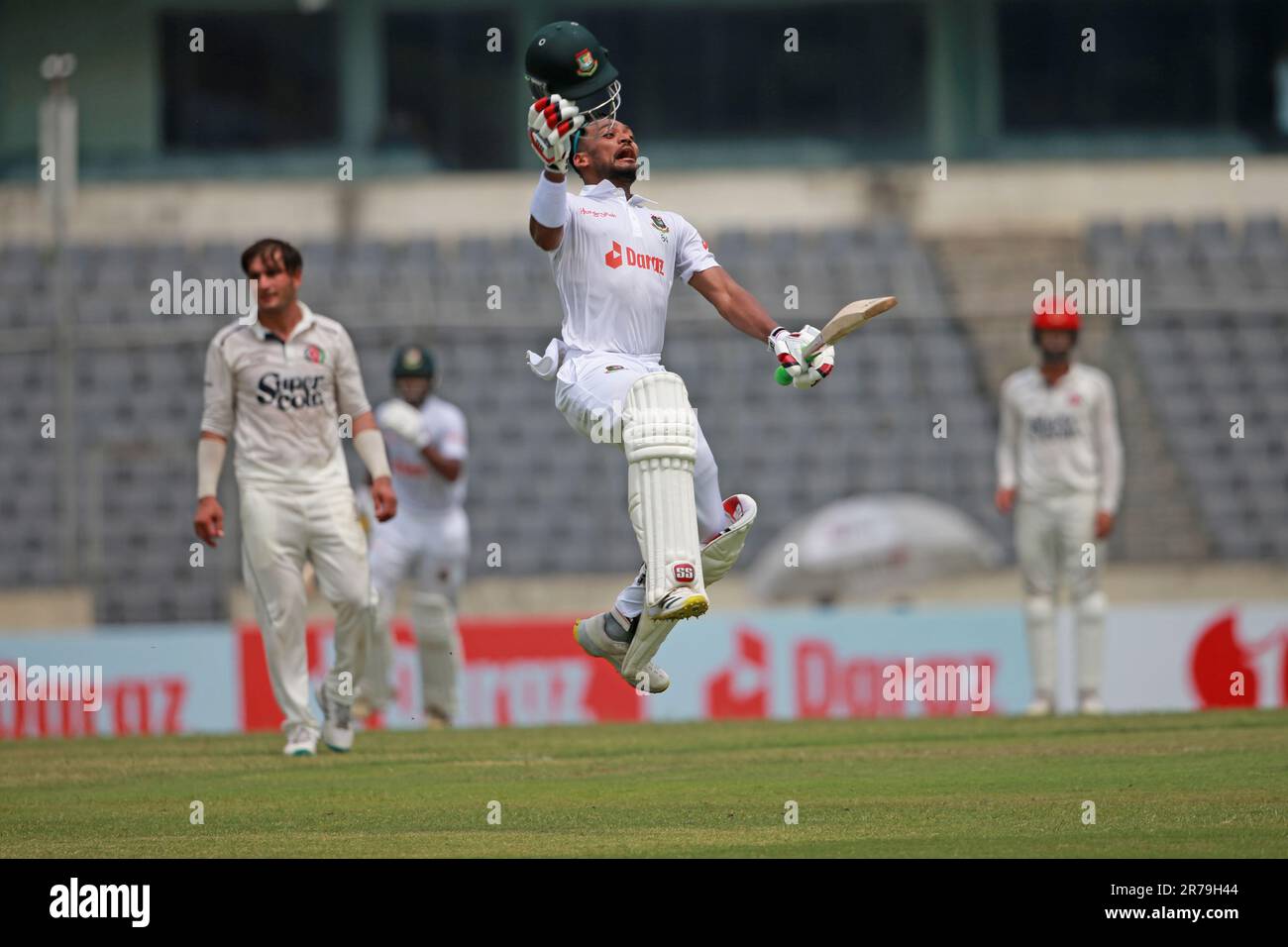 bangladeshi batter nazmul Hasan Shanto celebrates his hundred runs ...