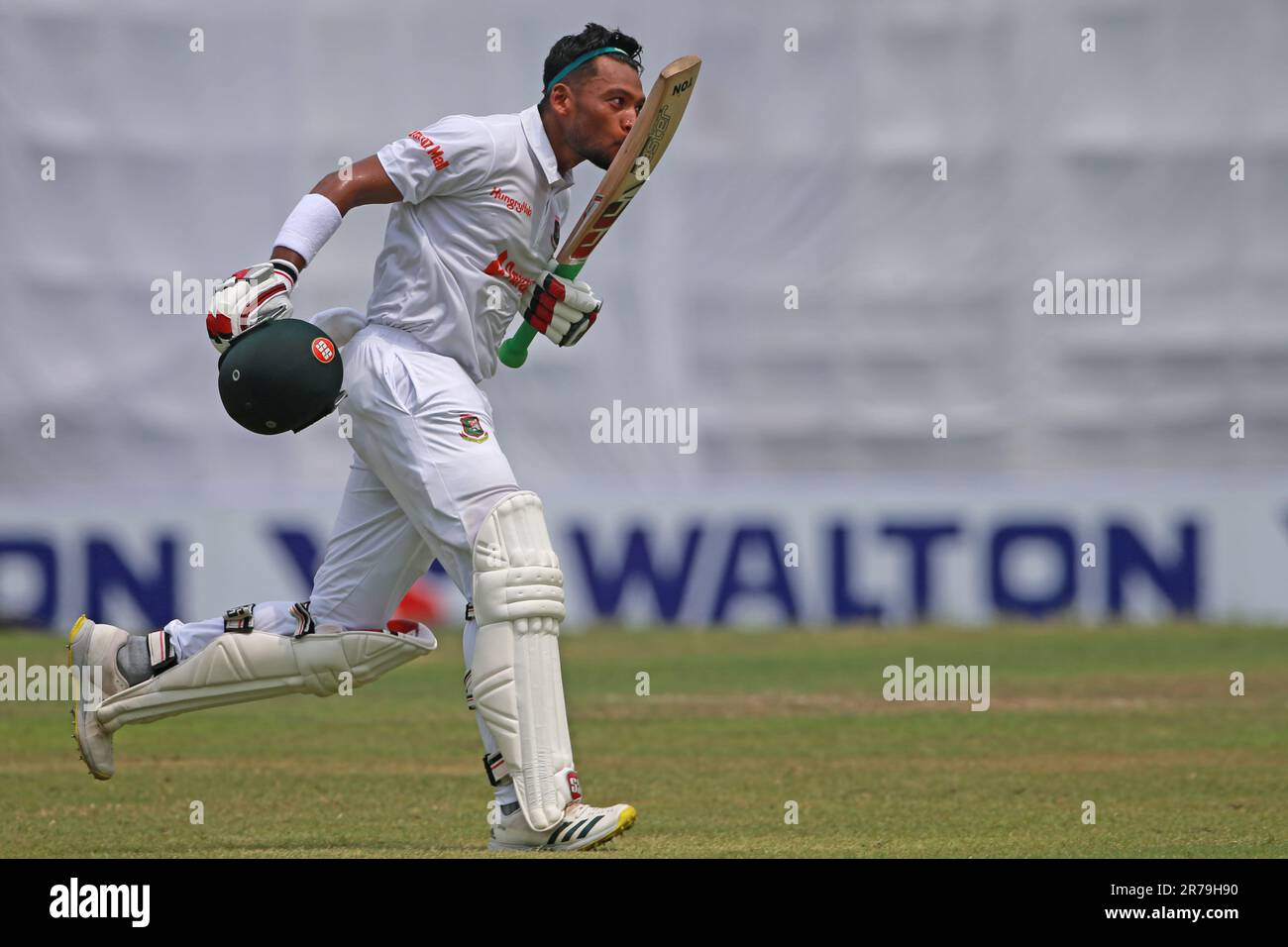 bangladeshi batter nazmul Hasan Shanto celebrates his hundred runs ...