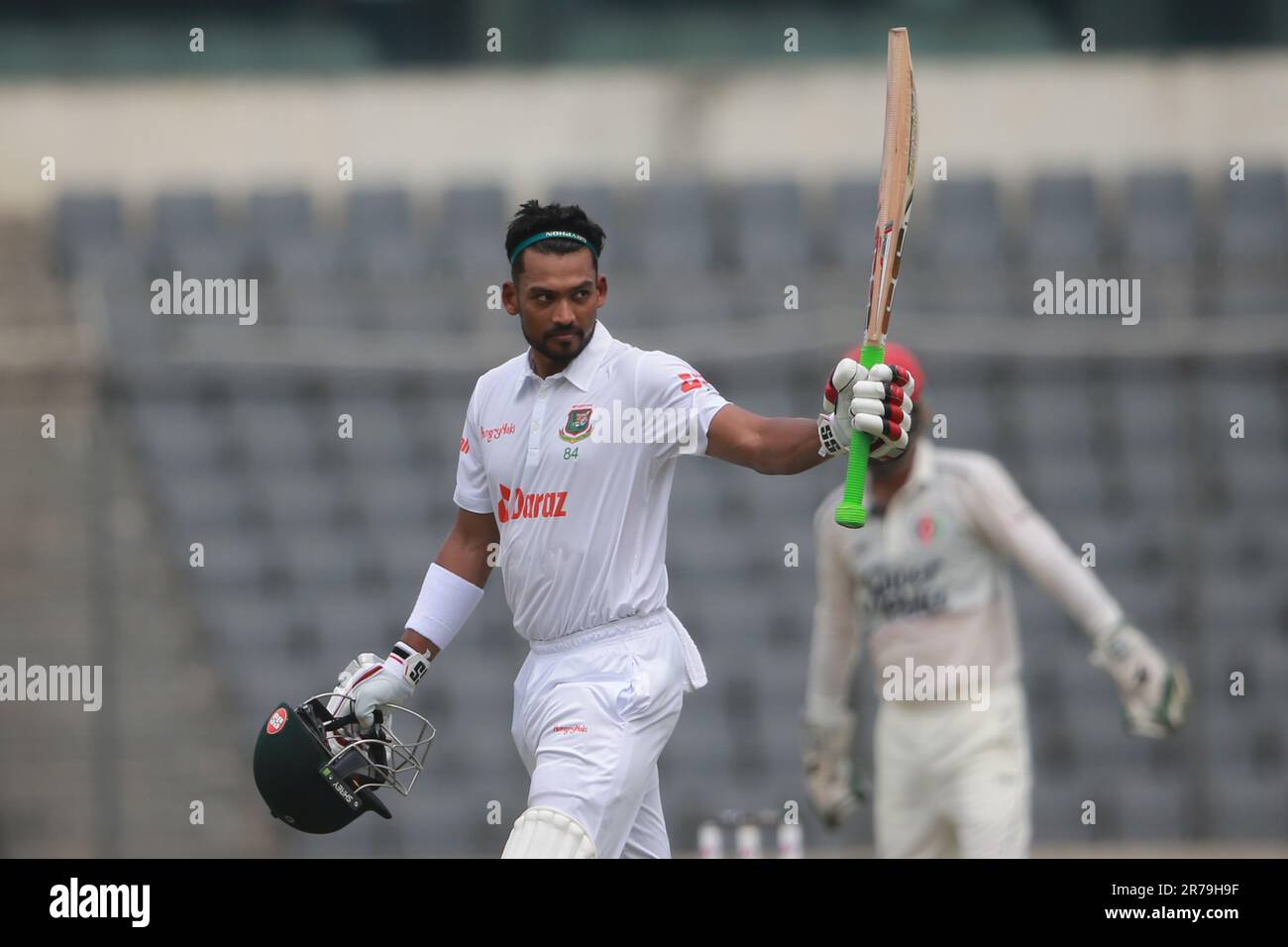 bangladeshi batter nazmul Hasan Shanto celebrates his hundred runs ...