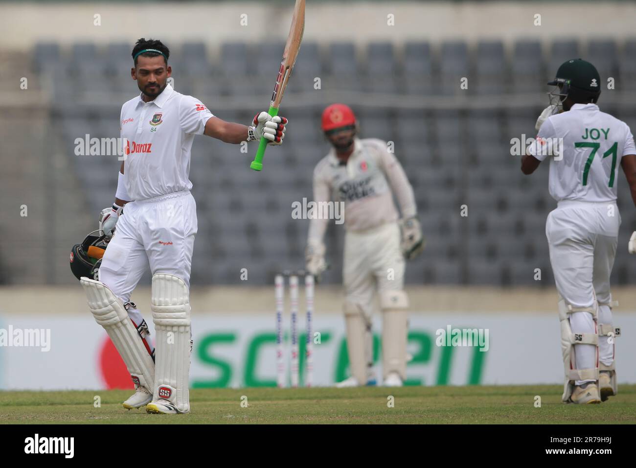 bangladeshi batter nazmul Hasan Shanto celebrates his hundred runs ...