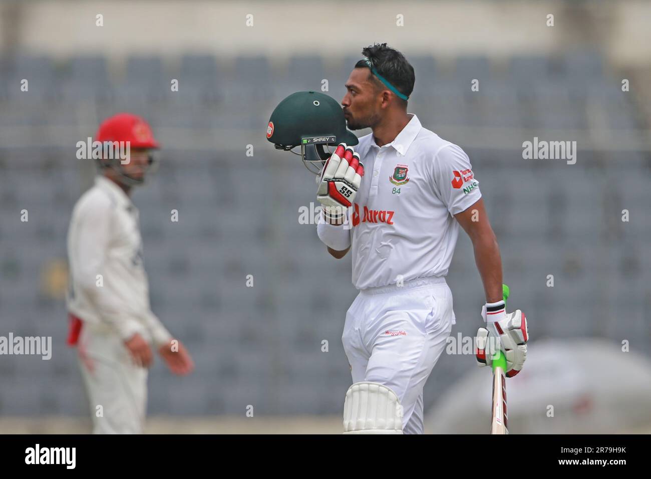 bangladeshi batter nazmul Hasan Shanto celebrates his hundred runs ...