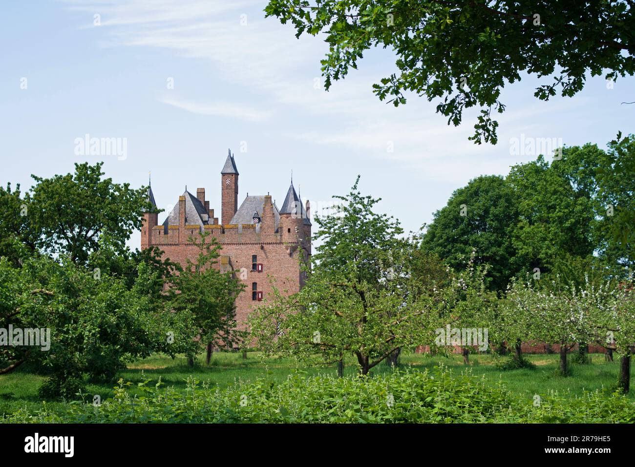 Medieval castle Doornenburg between trees in Doornenburg in the ...