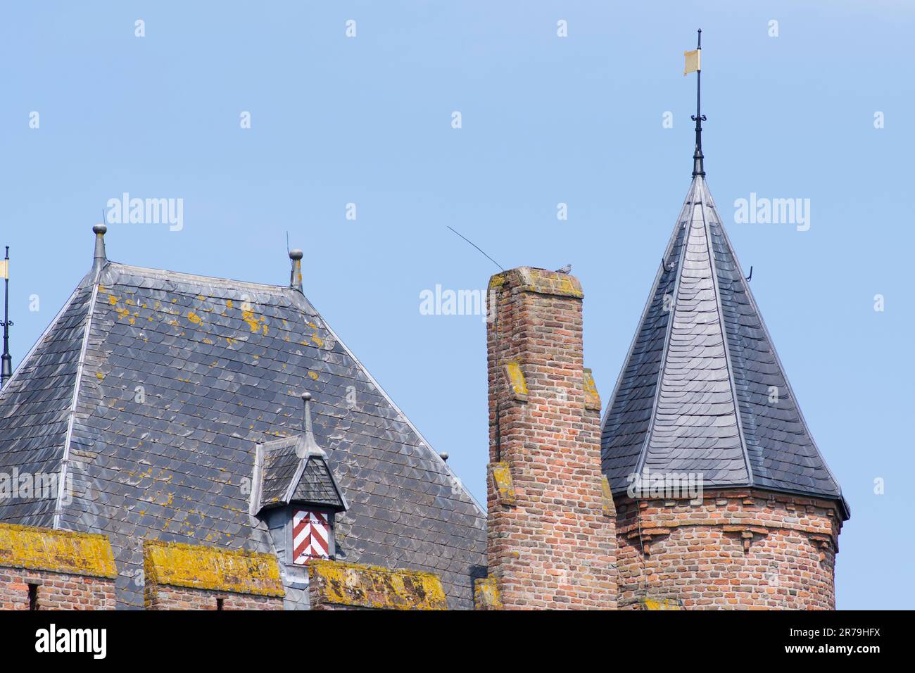 Roof with tower of medieval castle Doornenburg in Doornenburg in the ...