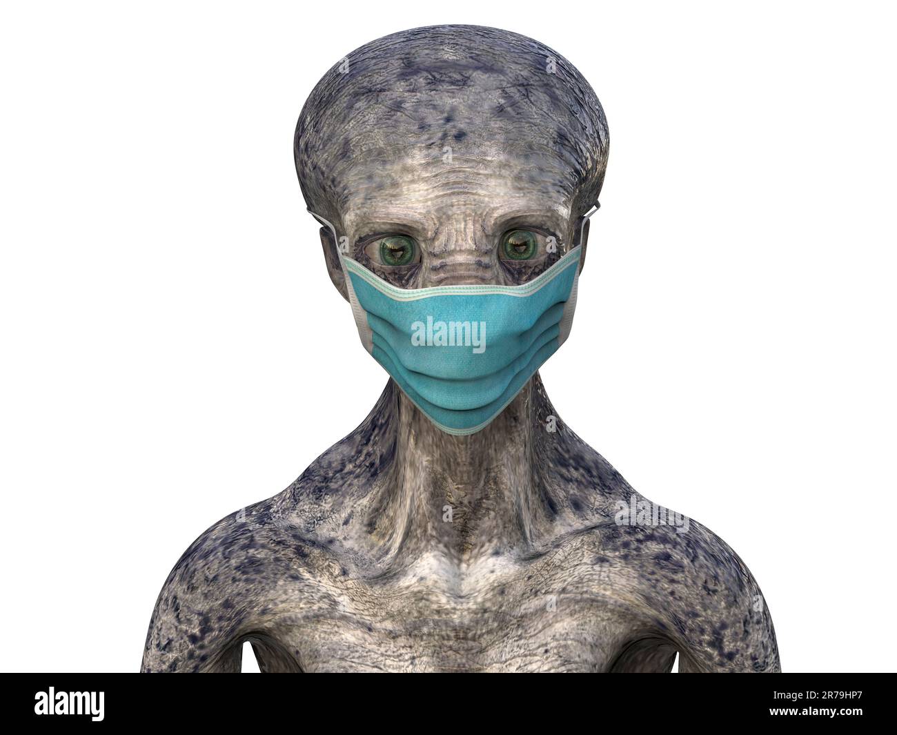 Alien in face mask, conceptual 3D illustration. Epidemics of ...