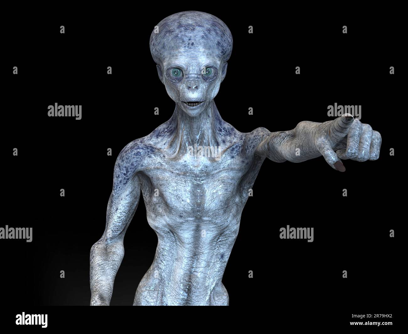 Humanoid alien pointing his index finger, 3D illustration Stock Photo ...