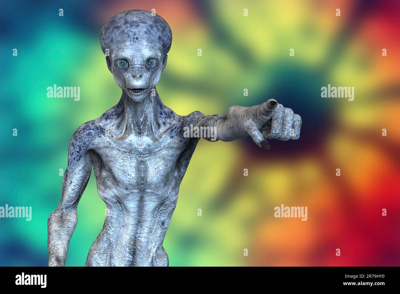 Humanoid alien pointing his index finger, 3D illustration Stock Photo ...