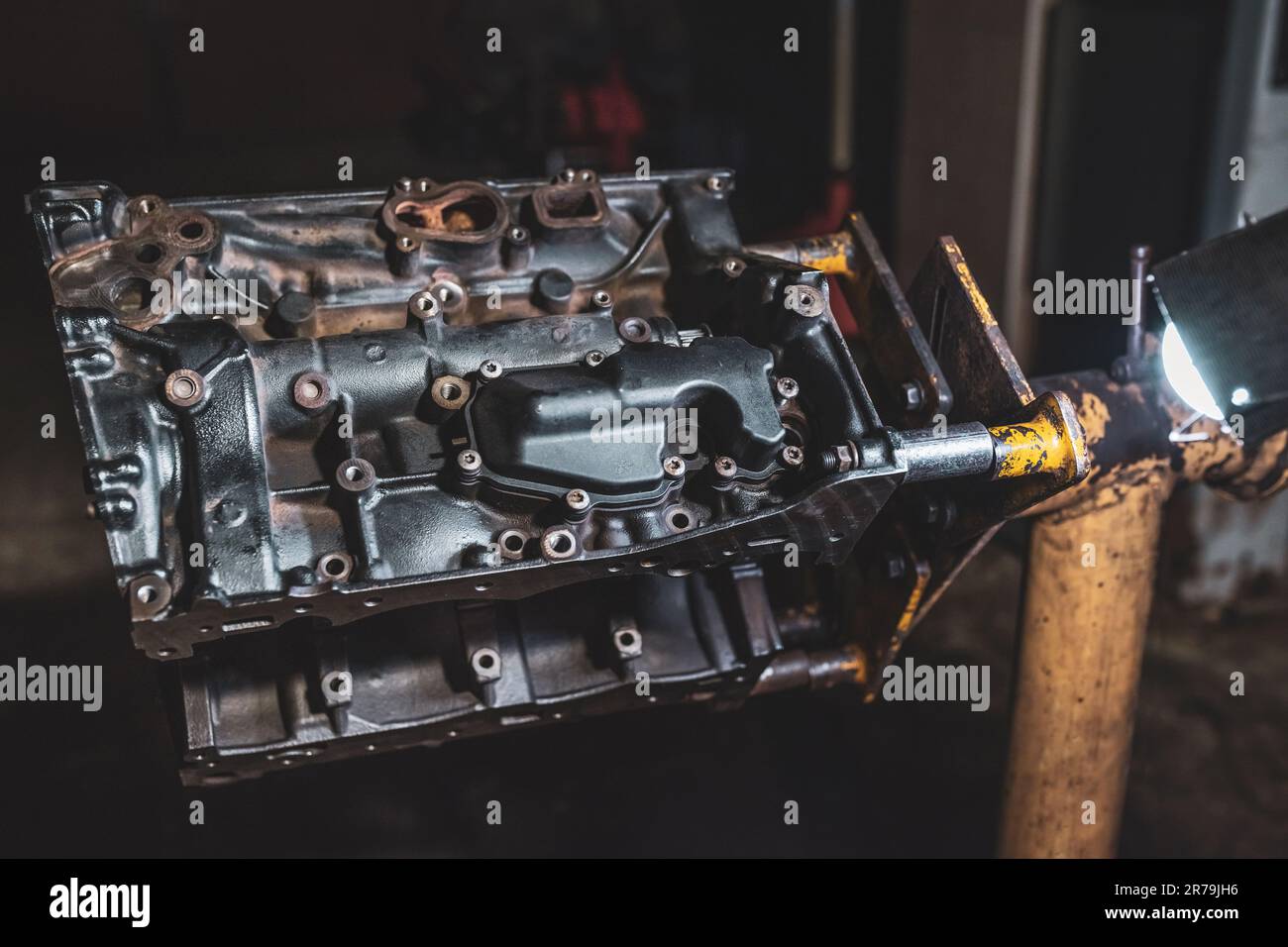 Internal combustion engine in a workshop, closeup. Repair service Stock ...