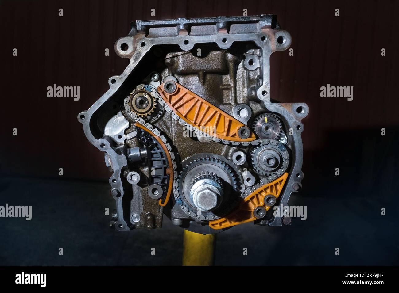 Internal combustion engine in a garage on a dark background. Car ...