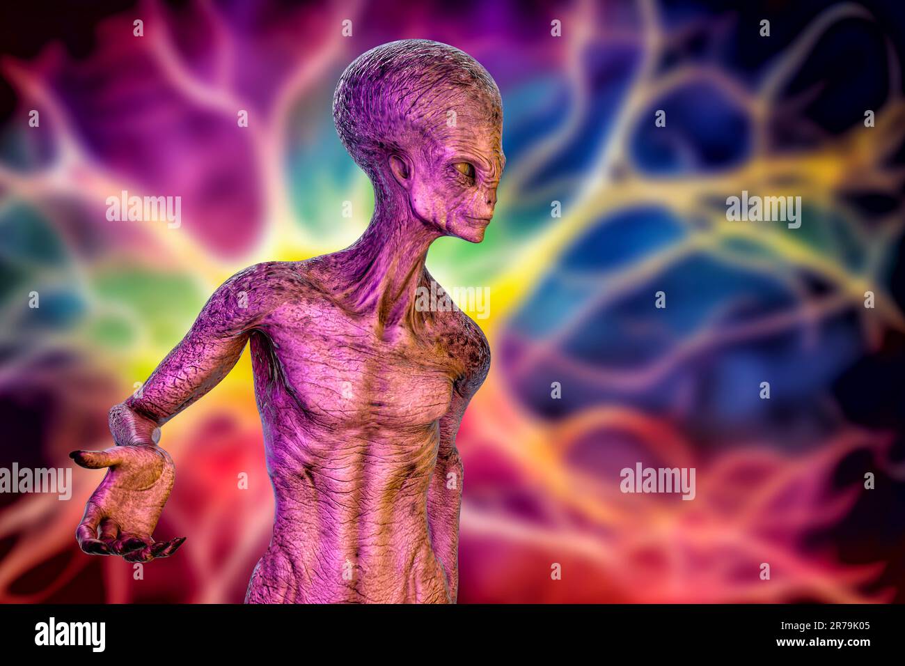 Humanoid alien with photo realistic highly detailed skin texture on a ...